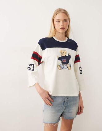 Polo Ralph Lauren Strickhemd in Wei&szlig; mit B&auml;rengrafik