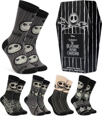Disney Socken Herren 5er Pack, Bequeme Str&uuml;mpfe von Jack Skellington & Brummb&auml;r, Lustige Geschenke f&uuml;r M&auml;nner & Teenager (41/46 EU, Schwarz Jack Skellington)
