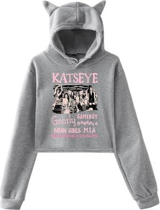 Generic Katseye Beautiful Chaos Tracklist Sweat &agrave; capuche &agrave; oreilles de chat pour femme Sweat &agrave; capuche &agrave; manches longues d&eacute;contract&eacute; Streetwear Crop Tops, gr