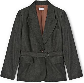 Motivi Femme, Vestes, Bleu, Taille: 44 FR Blazer ceintur&eacute; en m&eacute;lange de ramie