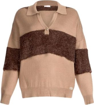 Liu Jo Femme, Pulls, Brun, Taille: 44 FR Pull Polo Ray&eacute;