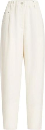 Brunello Cucinelli Femme, Pantalons, Blanc, Taille: 38 FR Fluid Twill Baggy Pantalons