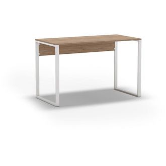 Decortie Decortie Inna Table de travail moderne en ch&ecirc;ne avec pieds en m&eacute;tal blanc robustes Bureau industriel en panneaux de particules Largeur 110cm