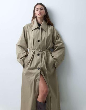 & Other Stories volumin&ouml;ser Trenchcoat mit R&uuml;ckendetail in Beige-Grau