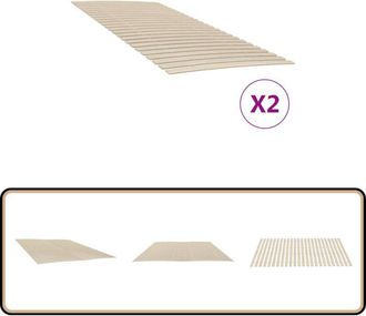 vidaXL Lattenroste mit 48 Latten 2 Stk. 90x200 cm - Holz Lattenrost - Lattenrost 90x200 - Pappelholzlattenrost - Zusammenfaltbarer Lattenrost - Rolloslatten