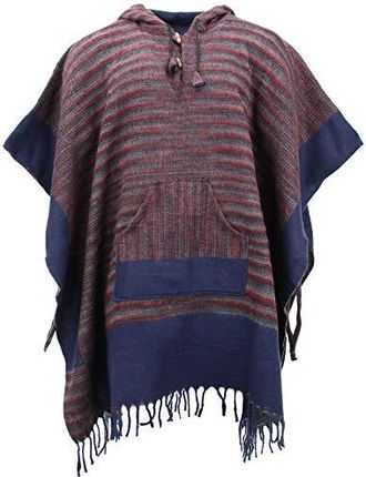 Loud Elephant Poncho Tibet &agrave; capuche en laine acrylique douce, v&eacute;g&eacute;talien, chaud, confortable, Rouge, gris et bleu marine, taille unique