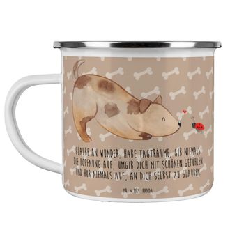 Mr. & Mrs. Panda Camping Emaille Tasse Hund Marienk&auml;fer - Geschenk, Hundeliebe, Hunde, Campingtasse, Tasse Emaille, Tierliebhaber, neugierig, Camping