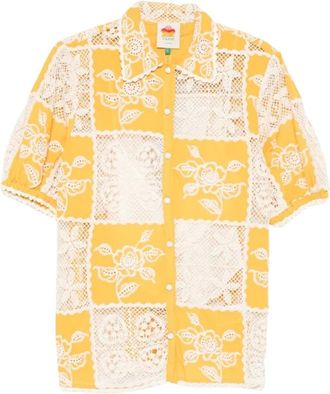 Farm Rio Farm Rio, Femme, Blouses et Chemises, Jaune, Taille: 42 FR Lace Short Sleeve Shirt