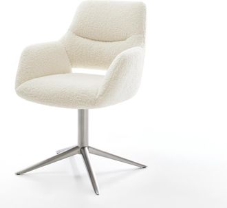 DELIFE Drehstuhl Yago-Flex mit Armlehnen Teddystoff Beige Fu&szlig;kreuz Edelstahl 360&deg; drehbar Wippfunktion Taschenfederkern, Esszimmerst&uuml;hle