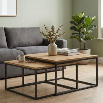 M&S Collection Lot de 2 tables gigognes rectangulaires naturel et noir - CEFUSA