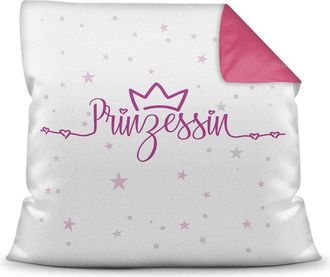 Tassendruck Farbkissen Pink inkl. Füllung mit Spruch Prinzessin - Krone - Glitzer/Geschenk-Idee/Stern/Deko-Kissen/Einhorn/Unicorn