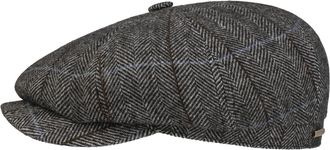 Stetson Hatteras Gallanger Wool Flatcap Klassisch Elegante Schirmm&uuml;tze Made in EU Herren Herbst Winter grau-schwarz S (54-55 cm)