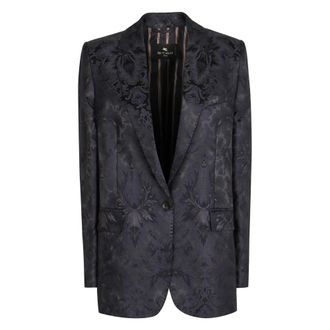Etro Blumiges Jacquard-Ein-Knopf-Jacket - - Jackets - Damen - Blau - M