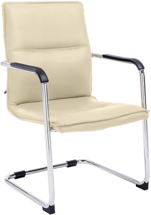 Clp Freischwinger Stuhl mit Armlehnen Seattle, moderner Esszimmerstuhl gepolstert mit Kunstlederbezug, Gestell in Chromoptik, Farbe:Creme