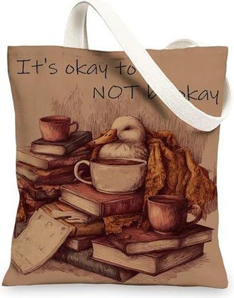 Generic Sacs fourre-tout en toile de canard, sacs dépicerie réutilisables, design confortable, léger et lavable avec bandoulière en toile Ba, marron, 13x15 In