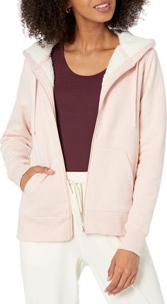 Amazon Essentials Damen Sherpa-gefütterte Fleece-Kapuzenjacke mit durchgehendem Reißverschluss (erhältlich in Übergröße), Hellrosa, XXL