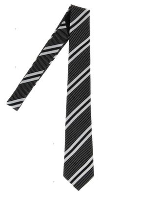 Saint Laurent Mens Embroidered Jacquard Tie Offwhiteblack Exterior: Silk Lining: Cravatte E Papillon Ties