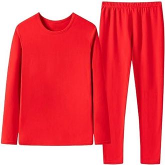Generic Chemise de nuit &agrave; manches courtes en soie pour femme - Haut et pantalon - Pyjama dhiver sexy pour femme, rouge, 3XL