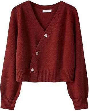 Generic Cardigan dhiver en tricot &agrave; manches longues pour femme avec boutons et col en V, Bourgogne, taille unique