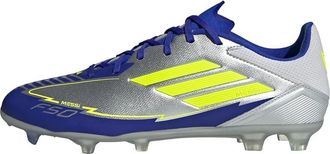 adidas Unisex F50 League Football Boots FG/MG Fußballschuhe, Silver Metallic/Solar Yellow/Lucid Blue, 47 1/3 EU