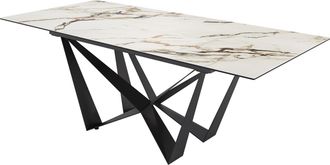 DELIFE Esszimmertisch Edge Keramik Calacatta Luxe Wei&szlig;-Gold-Grau 180-220x100 Spider Flachstahl Schwarz ausziehbar