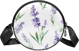 Generic Petit sac &agrave; bandouli&egrave;re rond pour femme, beau sac &agrave; bandouli&egrave;re lavande avec fermeture &eacute;clair, bretelles r&eacute;glables, sac &agrave; main rond d&eacute;contract&eacute; pour f