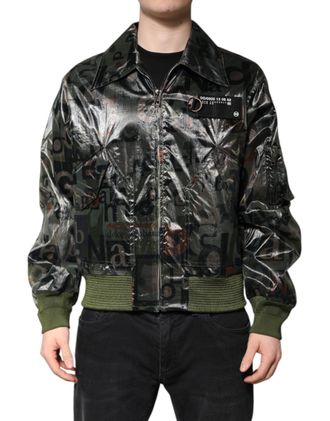 Dolce & Gabbana Mens Green Dg Logo Print Bomber Full Zip Jacket Nylon Clothing