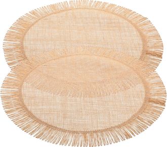 NUOBESTY WRITWAA 2 St&uuml;ck Rundes Tischset aus Nat&uuml;rlichem Jutegarn mit Fransen Hitzebest&auml;ndige Gewebte Besteckmatte und Tassenunterlage f&uuml;r Esstisch und Dekorat