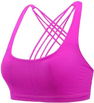 Generic 2026 Soutien-gorge pour femme - Confortable et sexy - Sans anneau en acier - Pour yoga, course &agrave; pied, rose vif, L