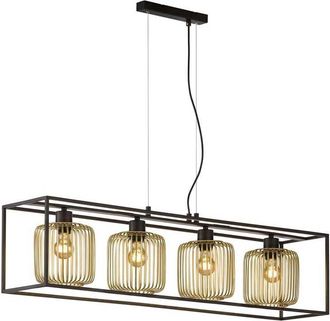 Fischer & Honsel H&auml;ngelampe Pendellampe Esstischlampe schwarz gold 4 flammig Retro K&auml;fig l 110 cm