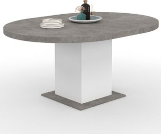 IDMarket Ausziehbarer runder Esstisch Eden 4-8 Personen Beton und Wei&szlig; 120-160 cm