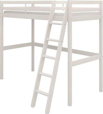 Les Tendances Lit mezzanine enfant - ERIKA - Pin massif blanchi - Sommier inclus - 90 x 190 cm