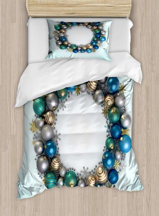 Abakuhaus Weihnachten Bettbezugs Set für Einzelbetten, New Years Ornament, Milbensicher Allergiker geeignet mit Kissenbezug, 130 x 200 cm,Grau Aqua