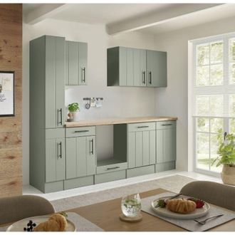 Respekta K&uuml;che Einbauk&uuml;che K&uuml;chenzeile Landhaus Leerblock Gr&uuml;n Anton 250 cm Respekta