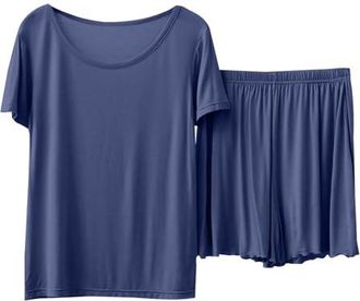 Generic Ensemble deux pièces à col rond pour femme - Pyjama en modal - T-shirt et short - Ensemble de vêtements de détente dété doux et confortables - Haut et