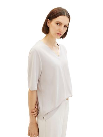 Tom Tailor Damen 1038059 Basic T-Shirt mit V-Ausschnitt, 16339-clouds Grey, M