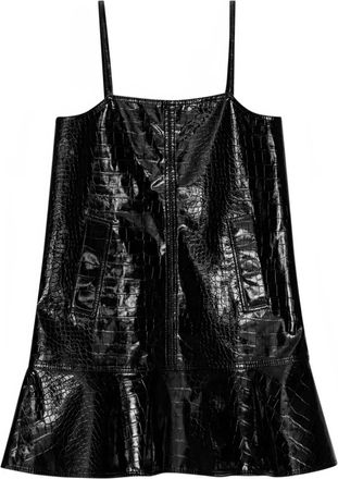 Ganni Ausgestelltes Minikleid mit Kroko-Effekt - Schwarz