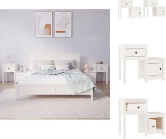 vidaXL Nachttische 2 Stk. Wei&szlig; 79,5x38x65,5 cm Massivholz Kiefer - Nachttisch - Massivholz - Kiefernholz - Wei&szlig;es M&ouml;belst&uuml;ck - Wohnzimmer