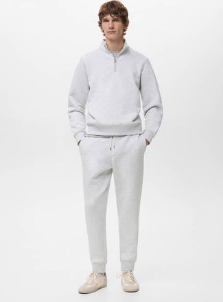 Mango Sweat avec col zipp&eacute; int&eacute;rieur soft-touch gris chin&eacute; clair - Homme - XXL - MANGO MAN