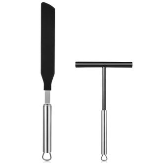 Lurrose Edelstahl Crepes Zubeh&ouml;r Set Mit Palatschinken Wender Und Teigverteiler - K&uuml;chenhelfer F&uuml;r Backen Kochen Und Pancake Zubereitung Zuhause Und Restauran