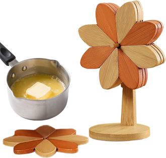 Generic Untersetzer Set,Hitzebest&auml;ndig Nat&uuml;rlich Mit St&auml;nder | Dekorative Holz Untersetzer F&uuml;r Hei&szlig;e Gerichte,F&uuml;r Wohnkultur Schreibtisch Schreibtisch Bauernh