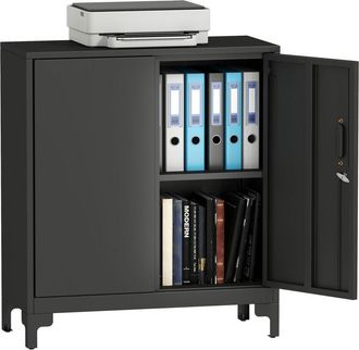HOMCOM Armoire de bureau - HOMCOM - 2 niveaux - 2 portes verrouillables - m&eacute;tallique - 80 x 35 x 91 cm - noir