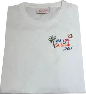 Saint Barth Femme, Tops, Blanc, Taille: 42 FR T-shirt manica corta scritta Sea You In St. Barth