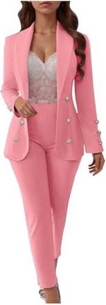 Generico Tailleur Femme &Eacute;l&eacute;gant Complet Blazer C&eacute;r&eacute;monie Pantalon L&eacute;ger avec Poches Blazer et Pantalon pour Travail Mariages et F&ecirc;tes Manches Longues Ensemble 