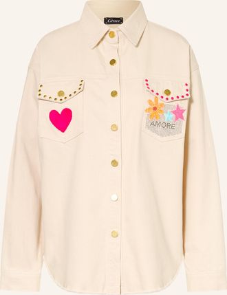Grace Grace Jeans-Overshirt Mit Pailletten Und Schmucksteinen beige