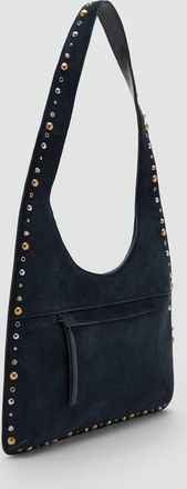 Mango Sac port&eacute; &eacute;paule en daim &agrave; clous bleu marine - Femme - Taille unique - MANGO