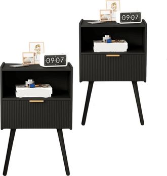 Generic 2-teiliger Moderner Nachttisch Mit Schublade - Kompakter Weißer Nachttisch for Schlafzimmer, Wohnzimmer Und Flur (Schwarz)
