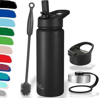 Milu Bouteille en acier inoxydable 500ml, 750ml, 1l (+3 couvercles) - Bouteille thermo avec paille, bouteille deau, pour boissons chaudes, froides et gazeu