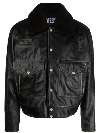 Diesel veste en cuir &agrave; boutons pression - Noir