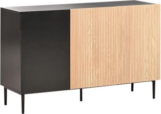 Beliani Beliani - Buffet Moderne à 3 Portes en mdf Placage Bois de Frêne Clair Façade Striée Meuble de Salon Noir Blythe